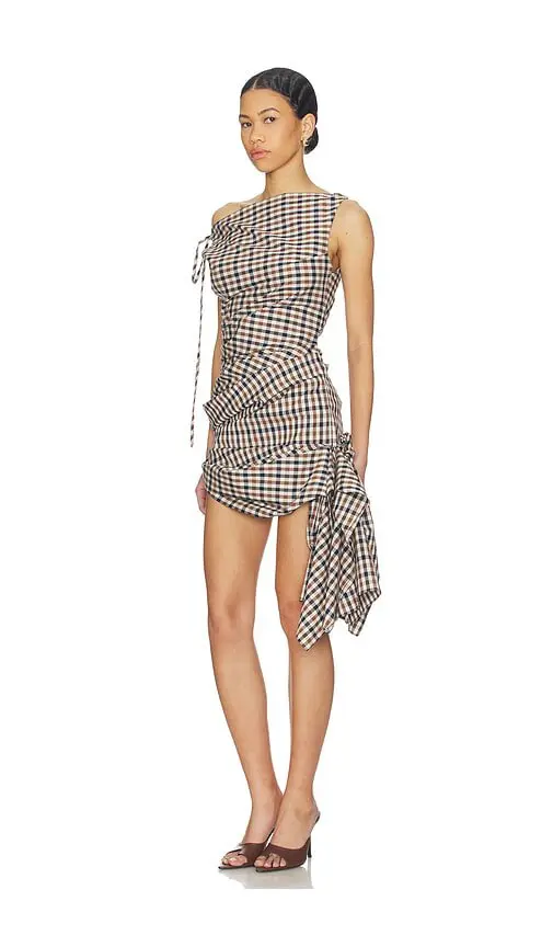 Lado Bokuchava One Shoulder Plaid Ruched Dress