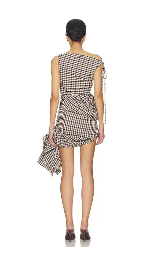 Lado Bokuchava One Shoulder Plaid Ruched Dress