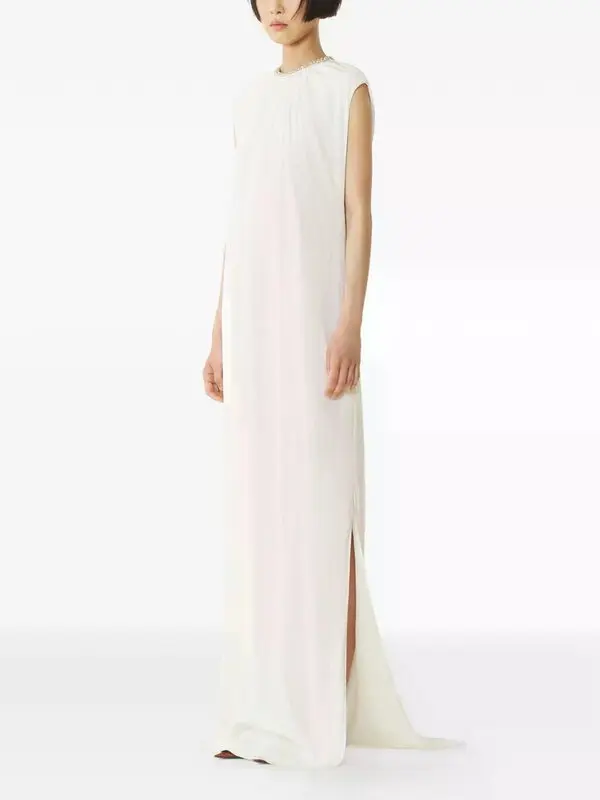 LANVIN Embellished-neck Gathered Maxi Dress