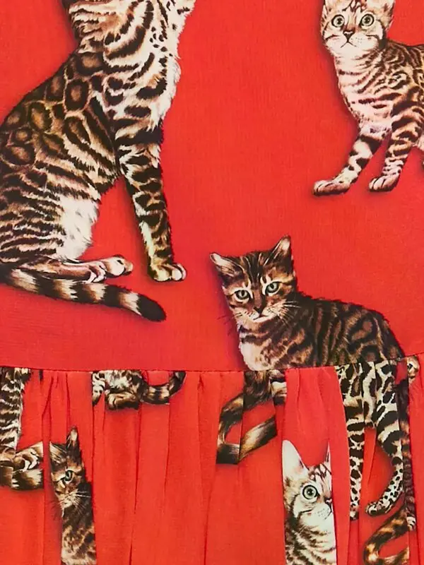 Dolce & Gabbana Long-sleeve Cat-print Midi Dress