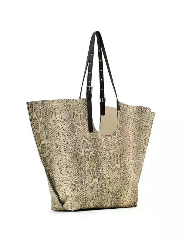 ALLSAINTS Ara Snakeskin Buckle Tote Bag
