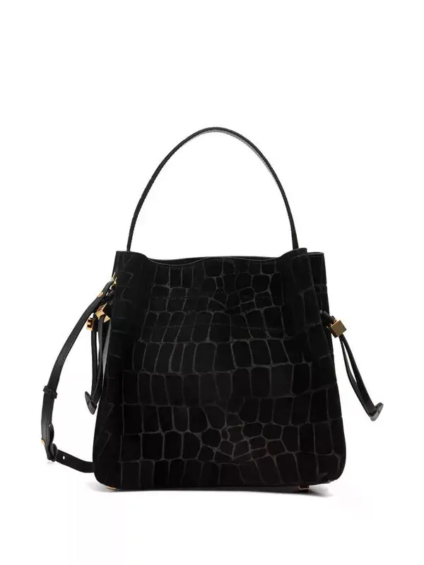 Elisabetta Franchi Croc-effect Suede Tote Bag - Black
