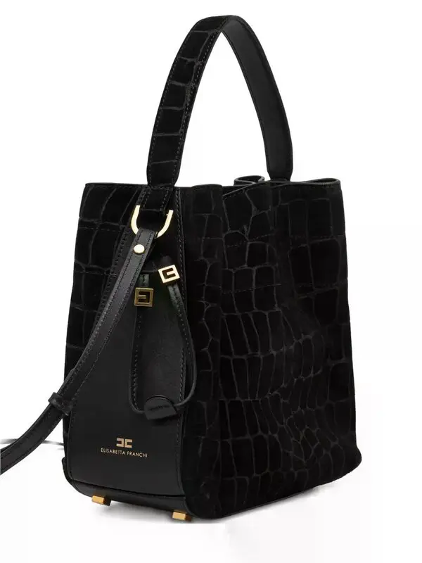 Elisabetta Franchi Croc-effect Suede Tote Bag - Black