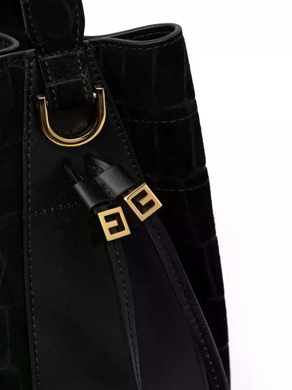 Elisabetta Franchi Croc-effect Suede Tote Bag - Black