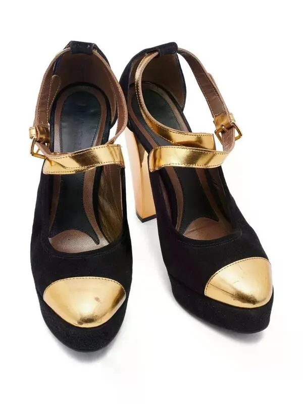 Marni Calf Suede Platform Pumps With Gold Metal Accents