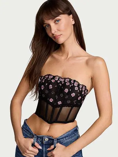 Victoria's Secret Tease Rose Embroidery Corset Top - Print