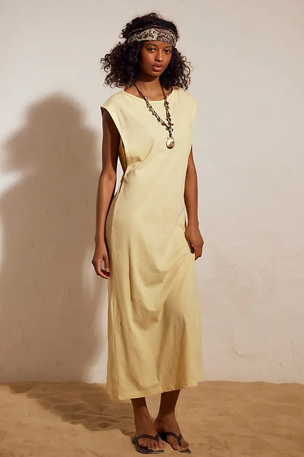 Free People Drift Street Cotton-jersey Maxi Dress - Solar Lemon