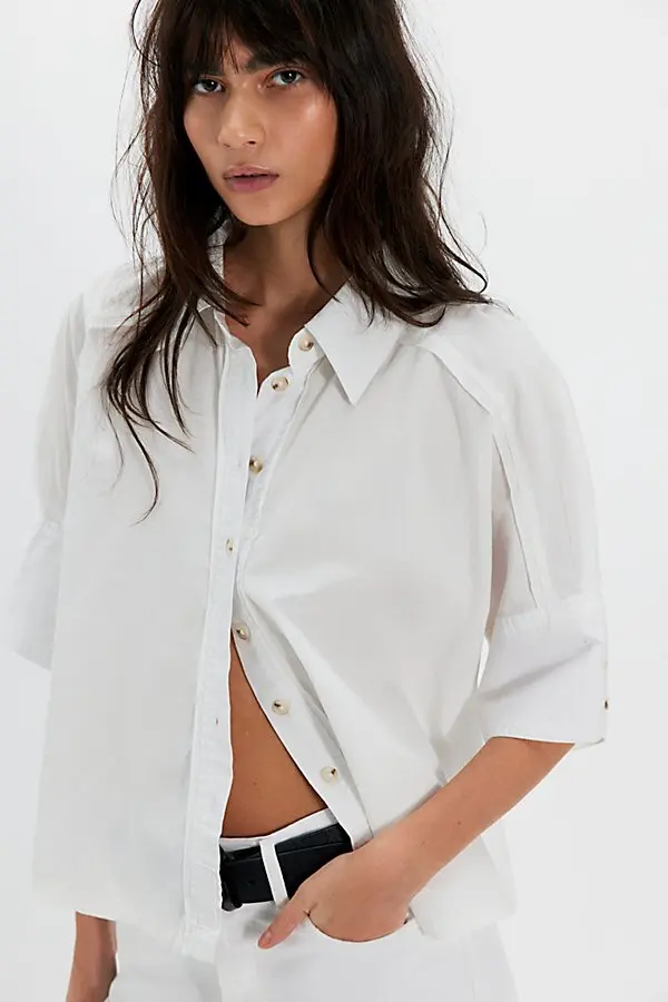 Free People We The Free Seaside Cotton Button-down Top - Clean Ivory