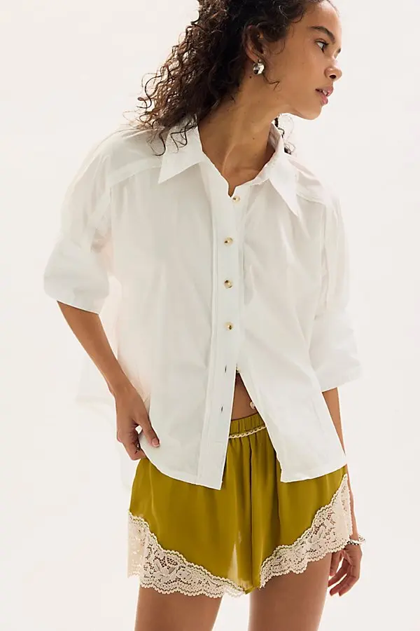 Free People We The Free Seaside Cotton Button-down Shirt - Clean Ivory