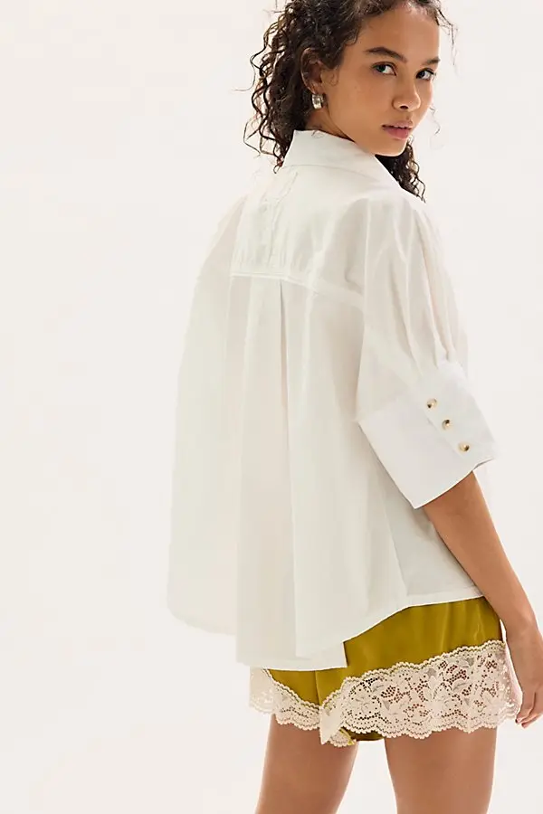 Free People We The Free Seaside Cotton Button-down Shirt - Clean Ivory