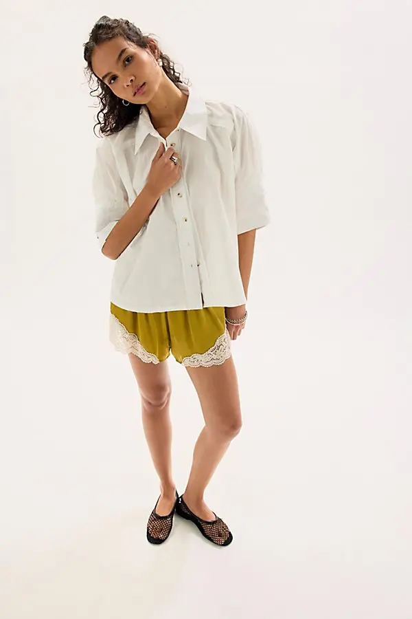 Free People We The Free Seaside Cotton Button-down Shirt - Clean Ivory