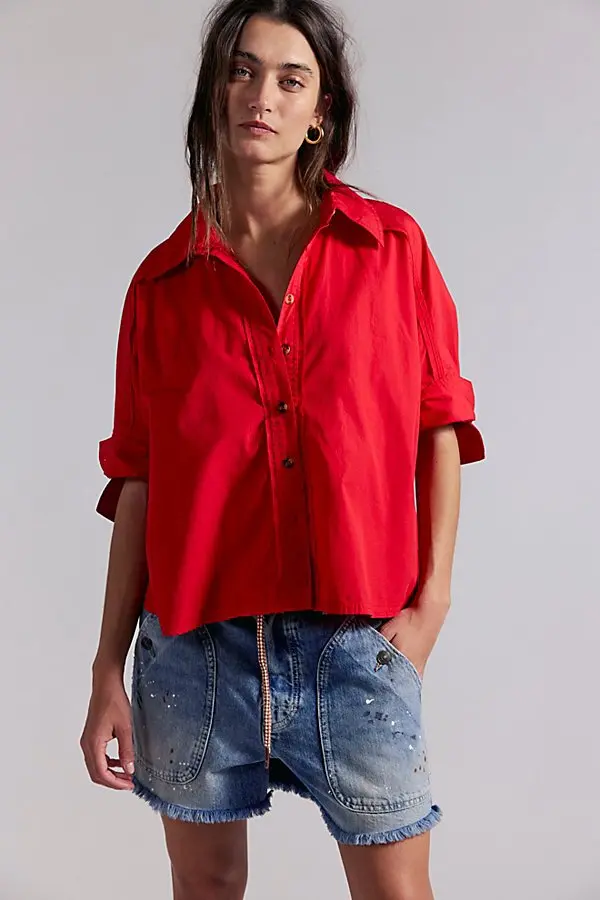Free People We The Free Seaside Cotton Button-down Top