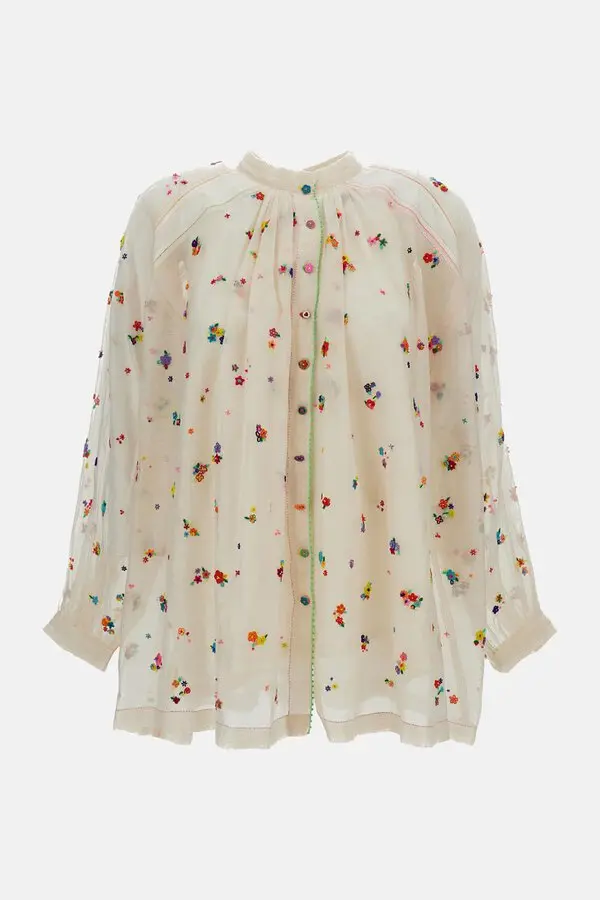 Pero Embroidered Cotton-silk Blouse