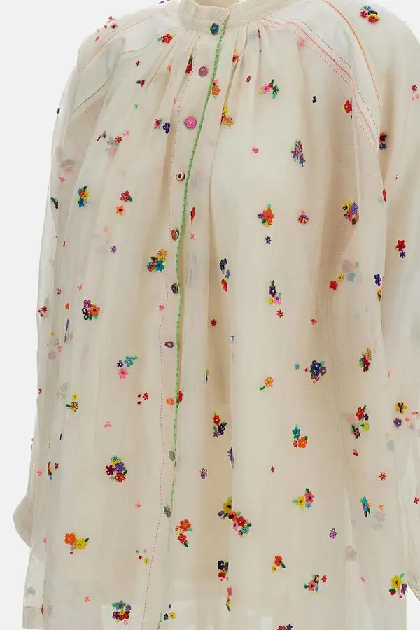 Pero Embroidered Cotton-silk Blouse