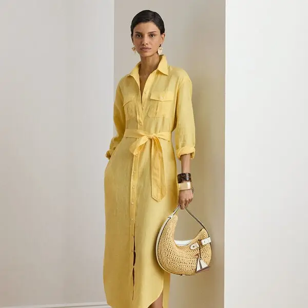 Ralph Lauren Belted Linen Shirt Dress - Lemon Sorbet