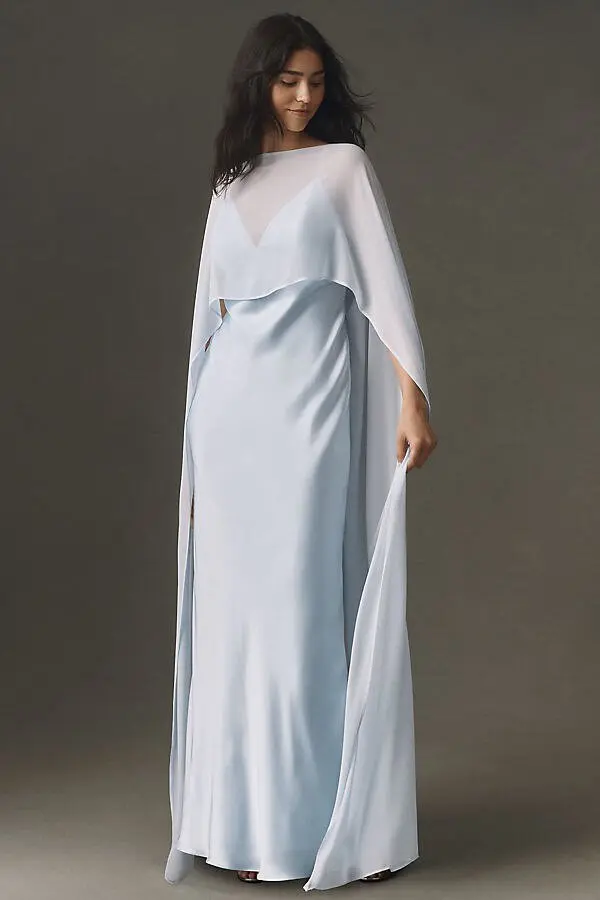 Bhldn Chiffon Cape Maxi Dress - Clouded Sky