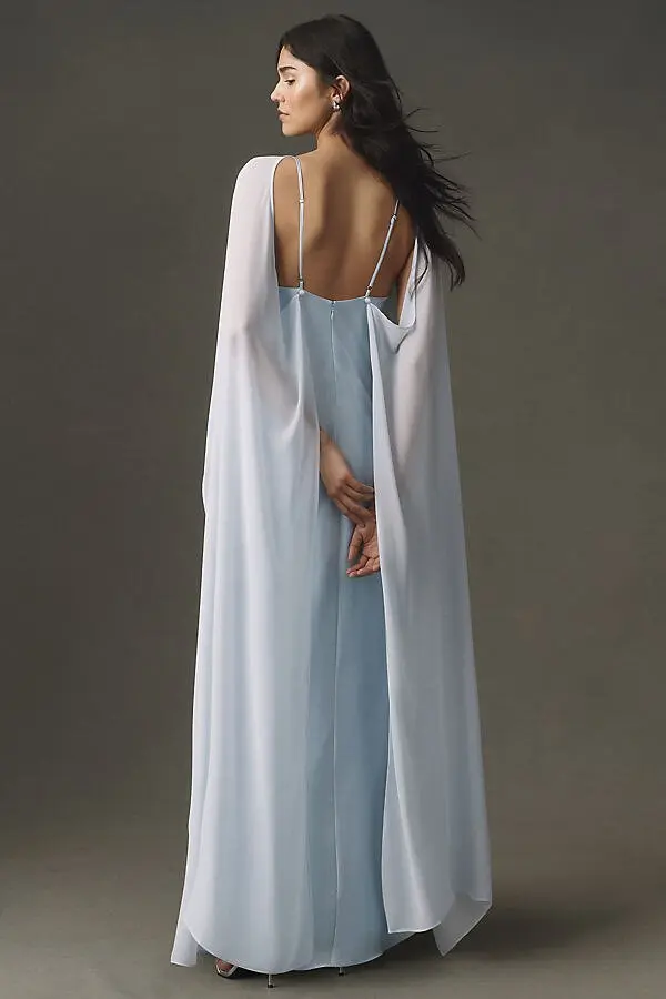 Bhldn Chiffon Cape Maxi Dress - Clouded Sky
