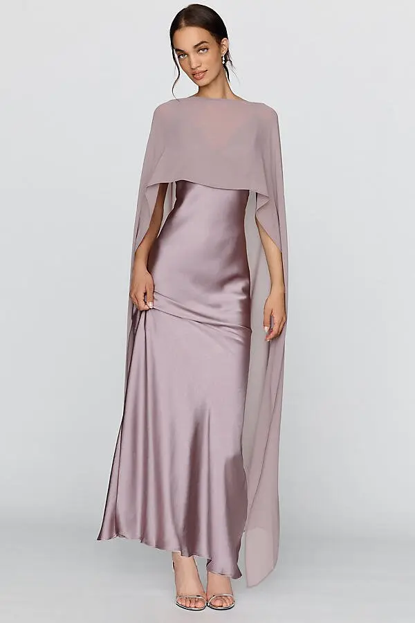 Bhldn Brigid Chiffon Cape Maxi Dress - Lilac Ice