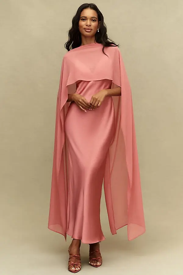 Bhldn Chiffon Cape Maxi Dress - Rose