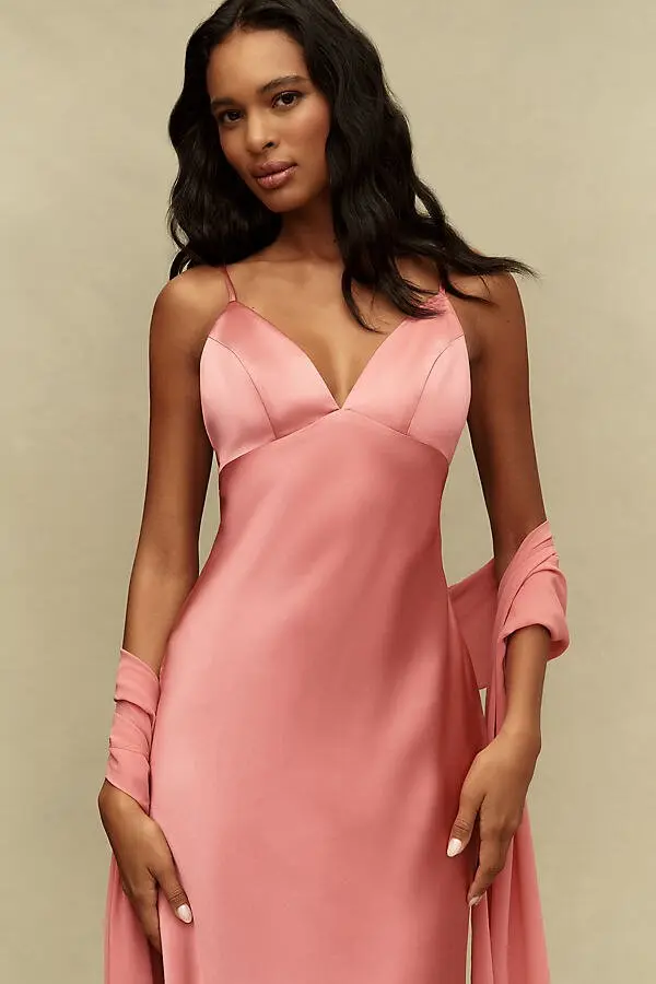 Bhldn Chiffon Cape Maxi Dress - Rose