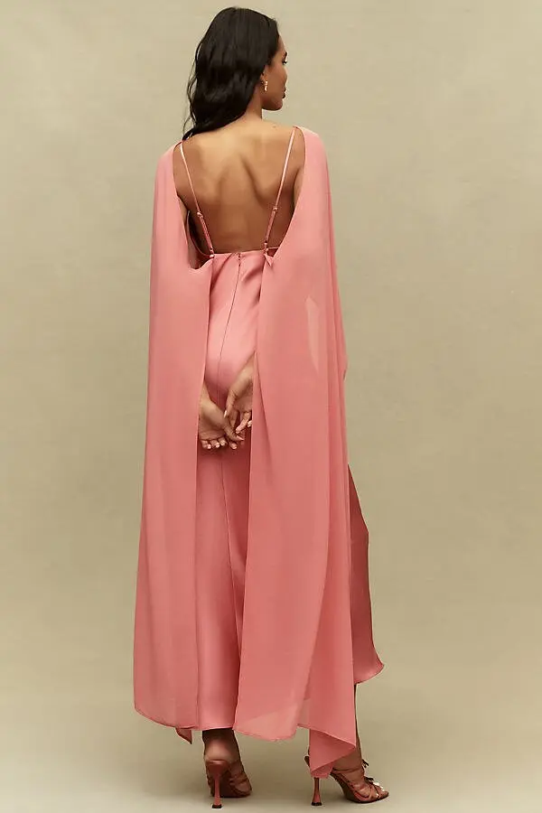 Bhldn Chiffon Cape Maxi Dress - Rose