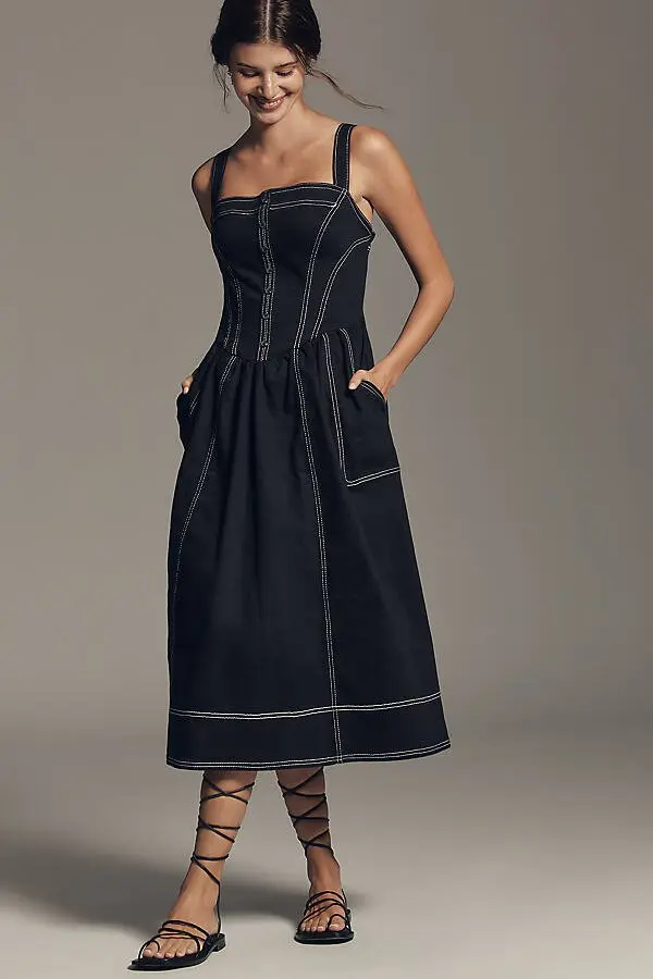 PILCRO Square-neck Bustier Midi Dress