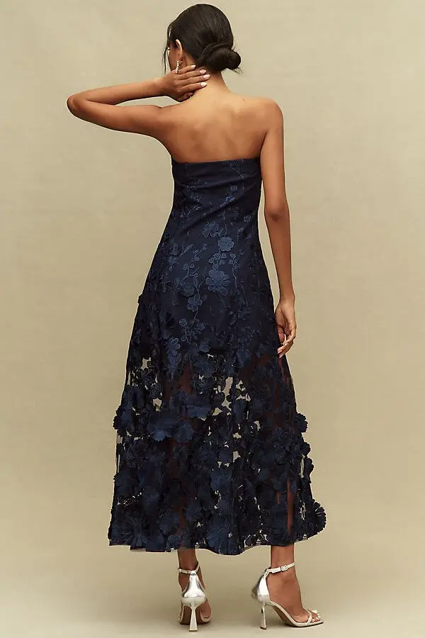 Endless Rose 3d Floral Strapless Maxi Dress - Navy