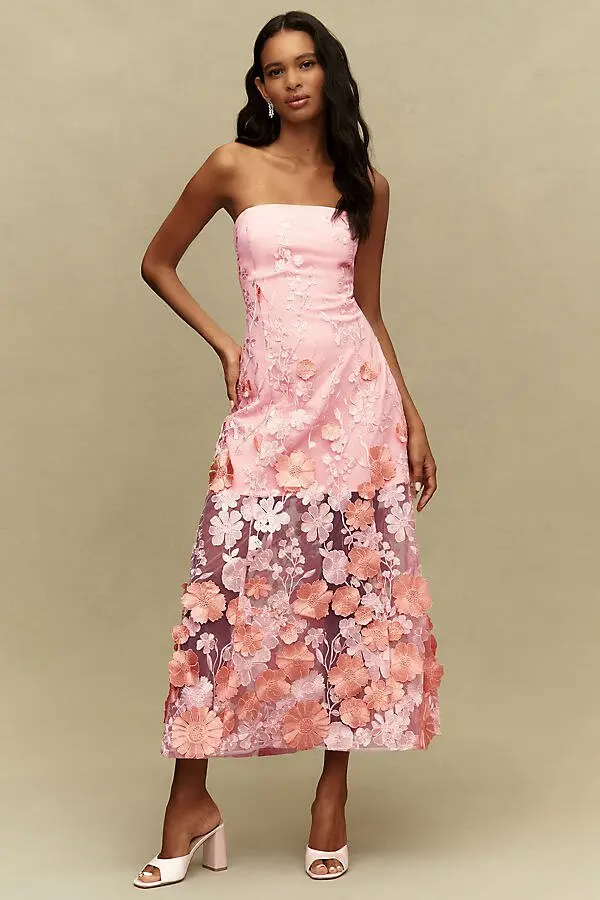 Endless Rose 3d Floral Strapless Maxi Dress - Pink