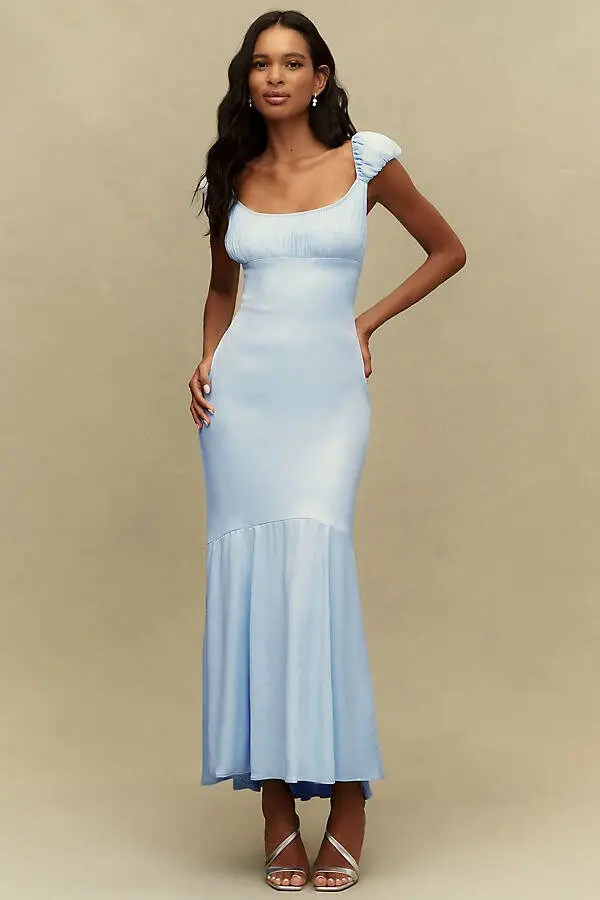 Bhldn Cap-sleeve Satin Maxi Dress - Light Blue