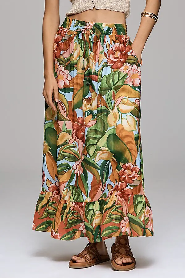 Farm Rio Ruffled Tropical Maxi Skirt
