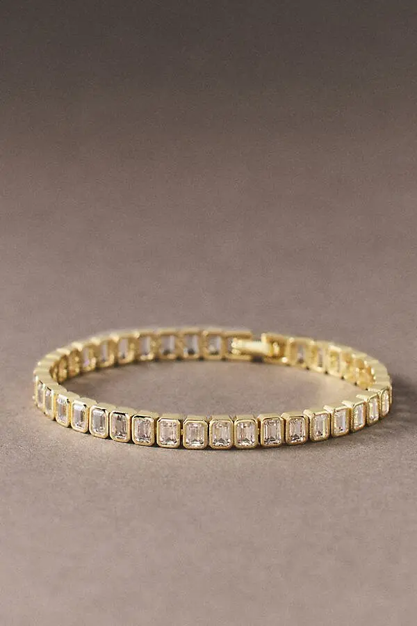 Shashi Emerald Cut Baguette Tennis Bracelet - Gold