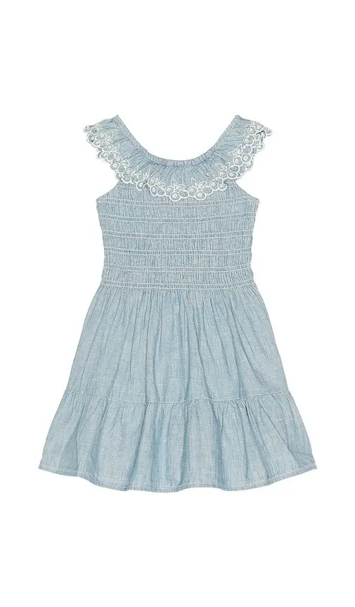 Polo Ralph Lauren Short Sleeve Chambray Woven Ruffle Dress - Blue