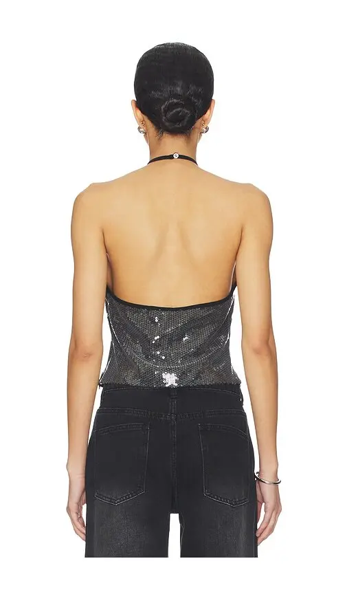 Miaou Halterneck Sequin Top - Black