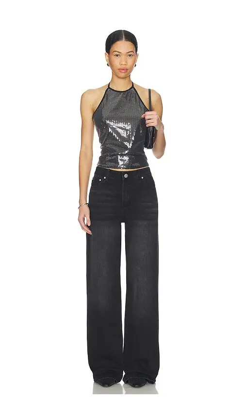 Miaou Halterneck Sequin Top - Black