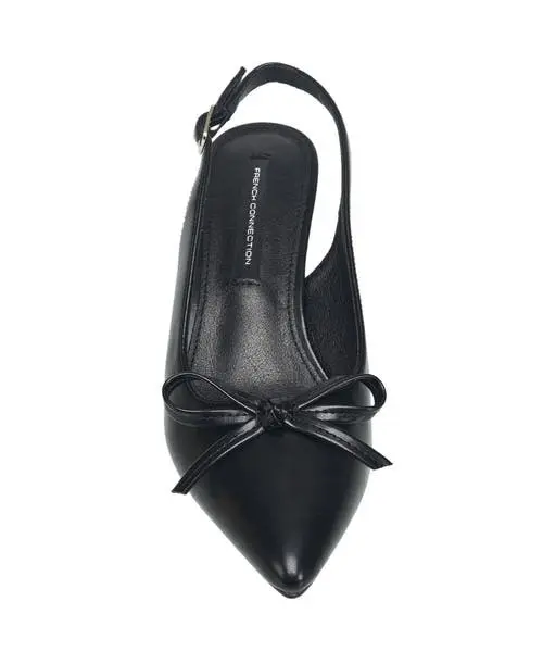 French Connection Brinny Small Bow Kitten Heel Slingback - Black