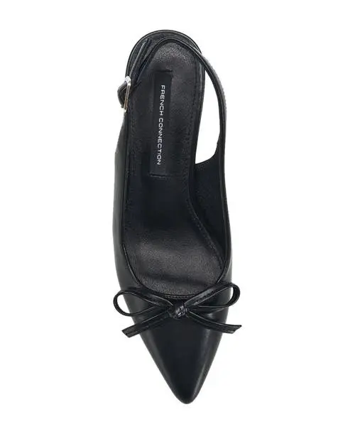 French Connection Brinny Small Bow Kitten Heel Slingback - Black