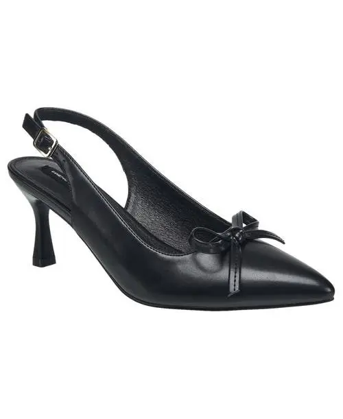 French Connection Brinny Small Bow Kitten Heel Slingback - Black