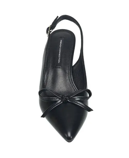 French Connection Brinny Small Bow Kitten Heel Slingback - Black