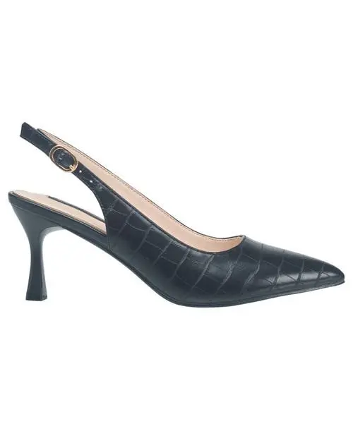 French Connection Brenna Croc Effect Slingback Heels With Sculptural Mid Heel