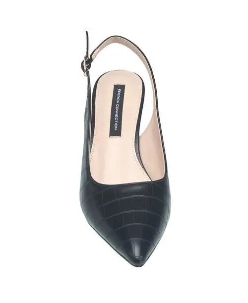 French Connection Brenna Croc Effect Slingback Heels With Sculptural Mid Heel