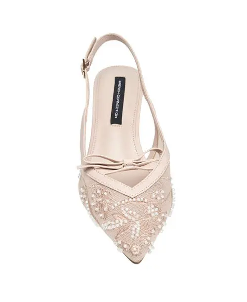 French Connection Quinny Embroidered Bead Slingback Heels - Nude