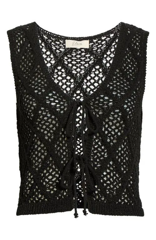 Elan Open Stitch Cotton Blend Cover-up Vest - Black