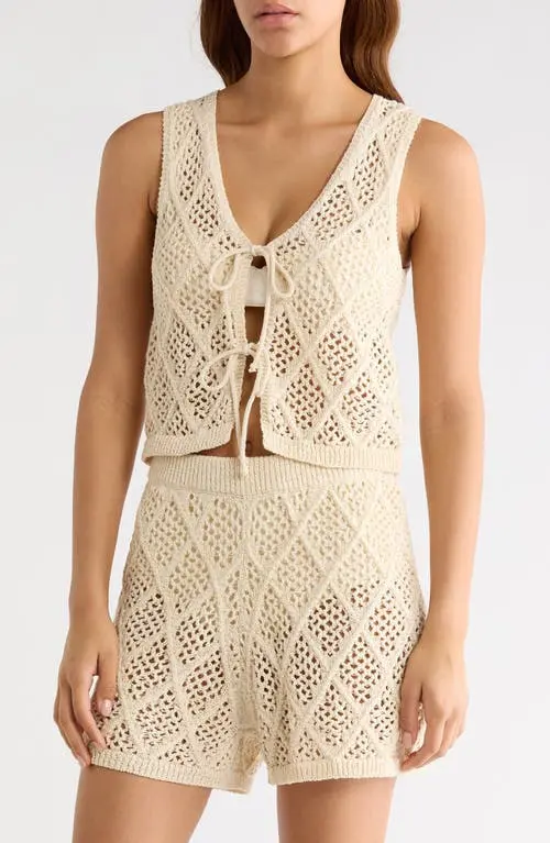 Elan Open Stitch Cotton Blend Cover-up Vest - Natural