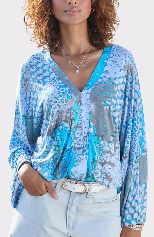 LASCANA Printed Long Sleeve Top - Blue-printed