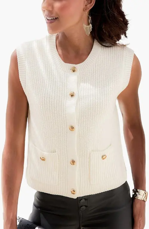 LASCANA Button Down Sweater Vest With Novelty Buttons - Ivory