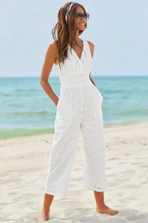 LASCANA Sleeveless Eyelet Jumpsuit