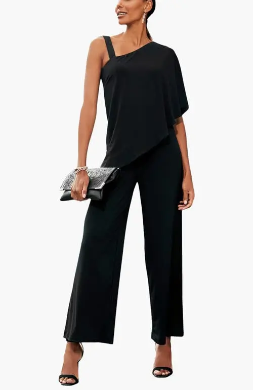 LASCANA Asymmetrical One-shoulder Jumpsuit With Wide Legs - Black