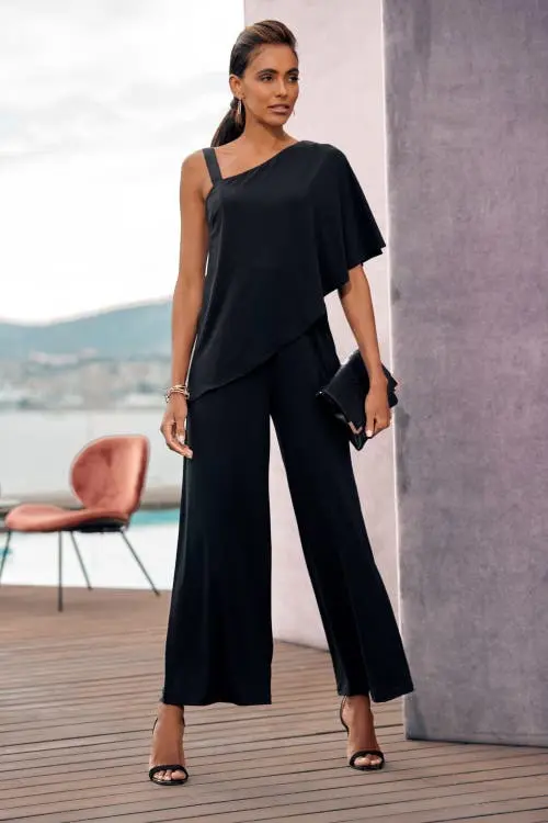 LASCANA Asymmetrical One-shoulder Jumpsuit With Wide Legs