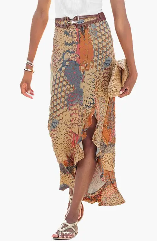 LASCANA Ruffled Maxi Skirt With Slit Detail - Orange Multi