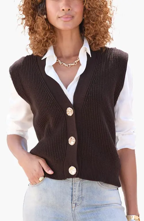 LASCANA Button Detailed Sweater Vest - Brown